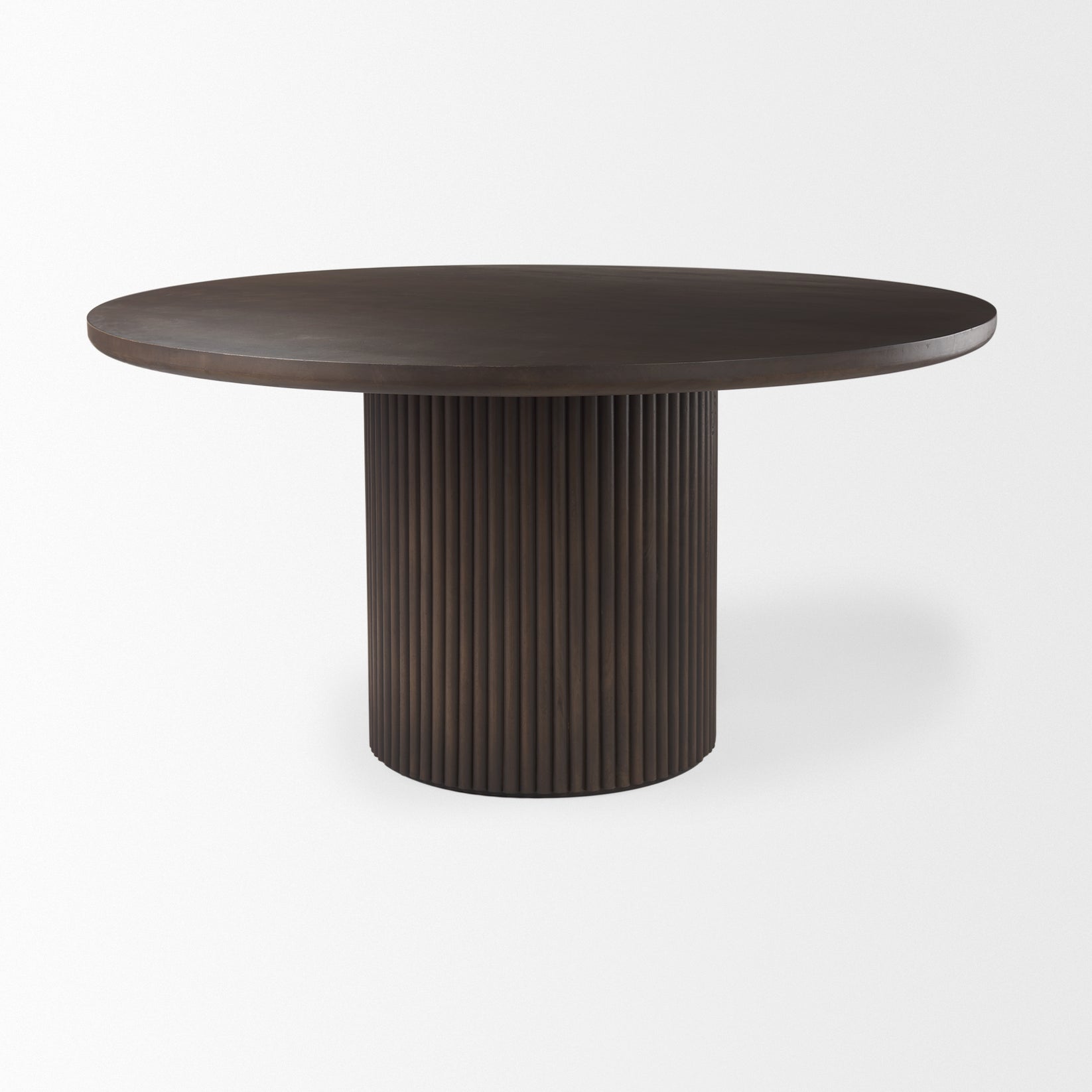 Terra Dark Brown Wood Round Fluted Dining Table – Stylish Design Furniture