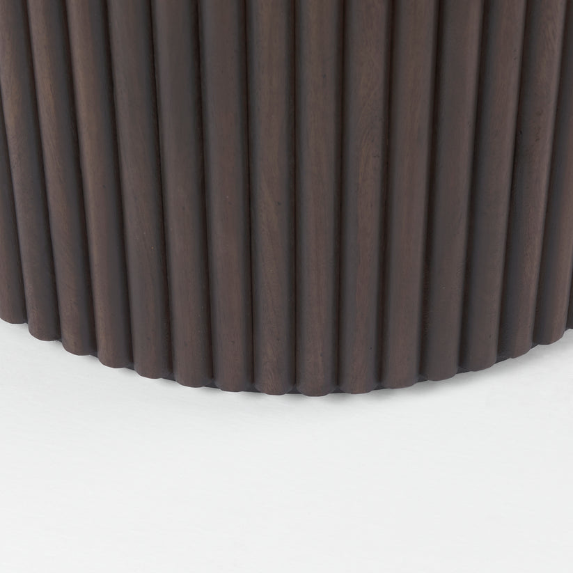 Terra Dark Brown Wood Round Fluted Dining Table – Stylish Design Furniture