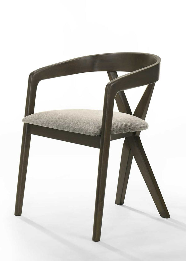 Weiss Mid-Century Dining Chair – Light Grey Fabric Upholstery with Wen ...
