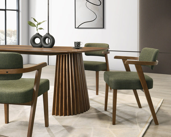 Sacks Dining Set – Herringbone Walnut Table Green Fabric Chairs ...