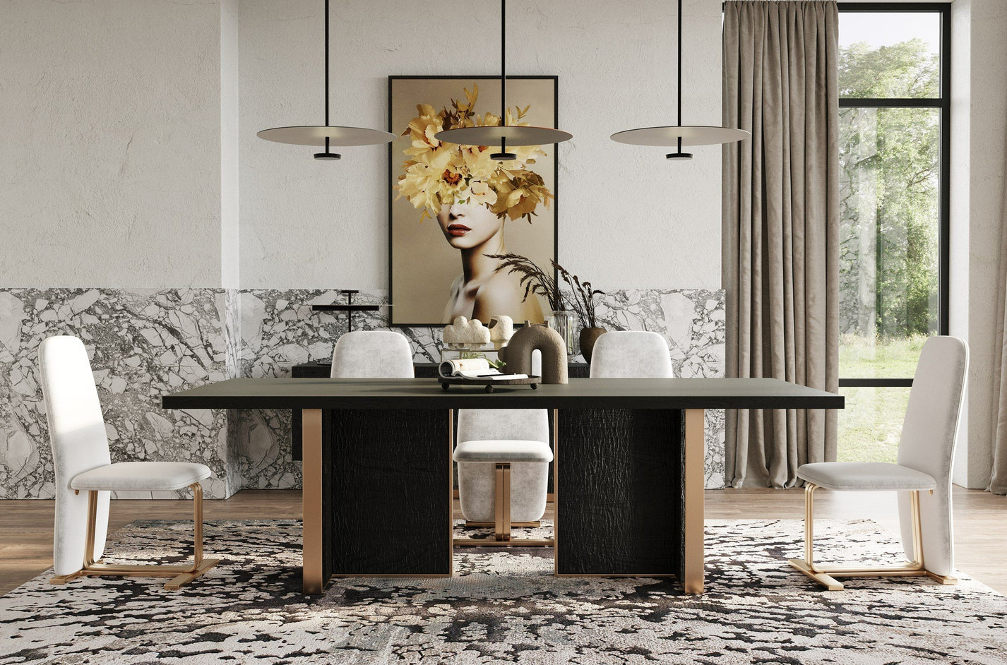 Modrest Tasha Modern Light Beige Grey Velvet and Brushed Brass Dining ...